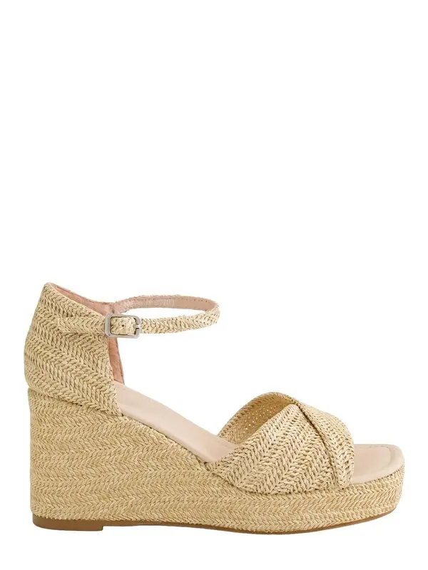 DJANGO AND JULIETTE Django & Juliette Raffia Wedge Sandals With Ankle Strap - Latte Raffia