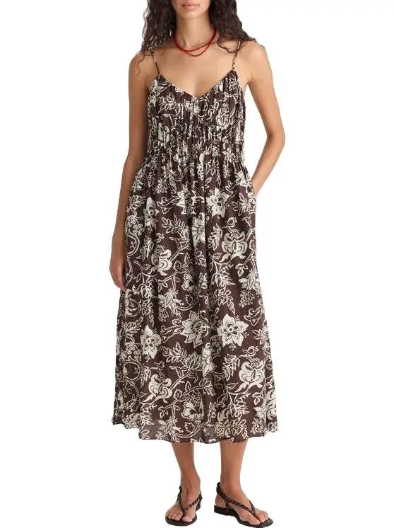 Madewell Ruched V-neck Sleeveless Maxi Dress - Dark Brown