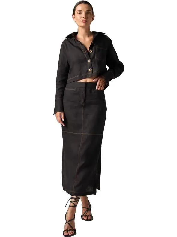 JBQ Reese Linen Midi Skirt - Black