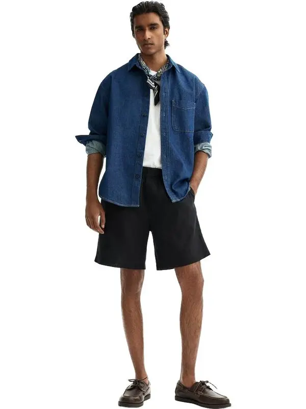 H&m Relaxed Fit Linen Shorts - Black