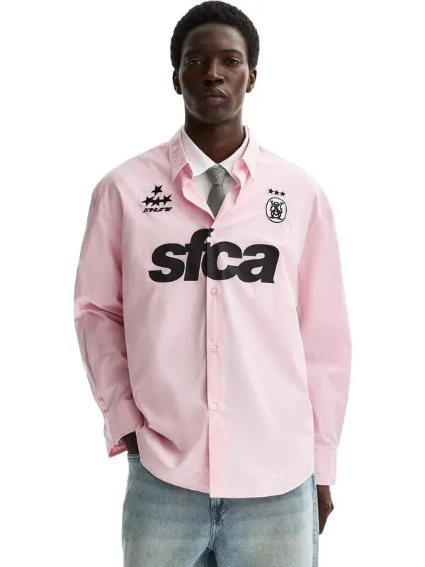 H&m Relaxed Fit Printed Cotton Poplin Shirt - Pink/sfca