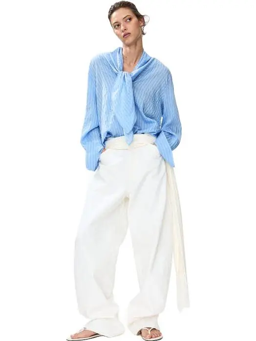 H&m Scarf Collar Shirt In Lyocell Blend - Blue/striped