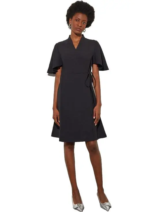 Ming Wang Butterfly Sleeve Crepe De Chine Wrap Dress - Black