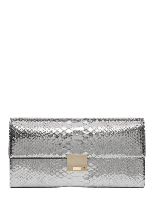 TOM FORD Large Croc Effect Leather Clutch Bag - Silver