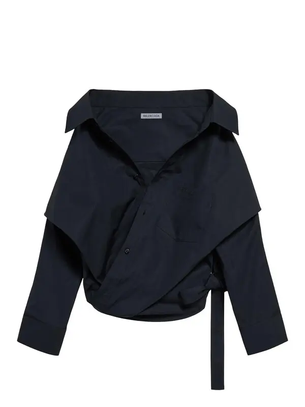 Balenciaga Cotton Off-the-shoulder Asymmetric Shirt - Black
