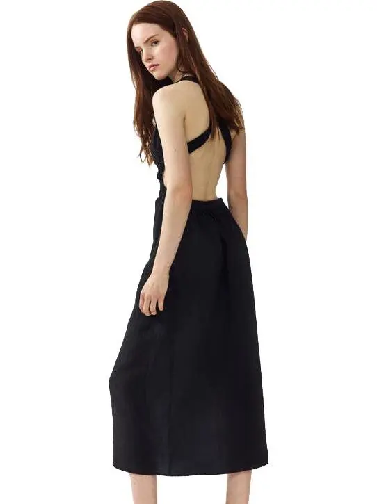 H&m Open-back Maxi Dress With Side Cut-outs - Black