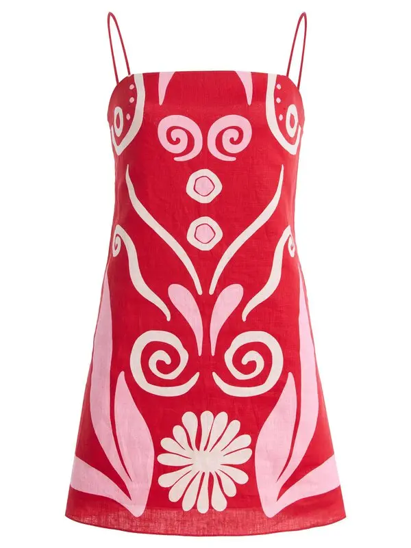 CALA DE LA CRUZ Ancona Printed Linen Mini Dress - Red