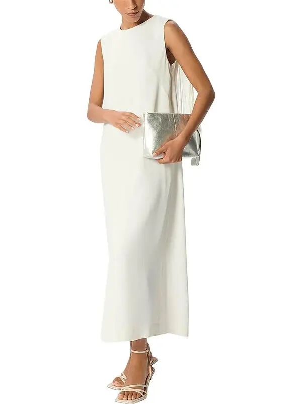 Whistles Sleeveless Fringe Back Midi Dress - Ivory