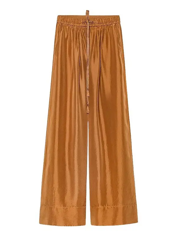 FORTE_FORTE Habotai Silk Drawstring Wide Leg Pants - Bronze