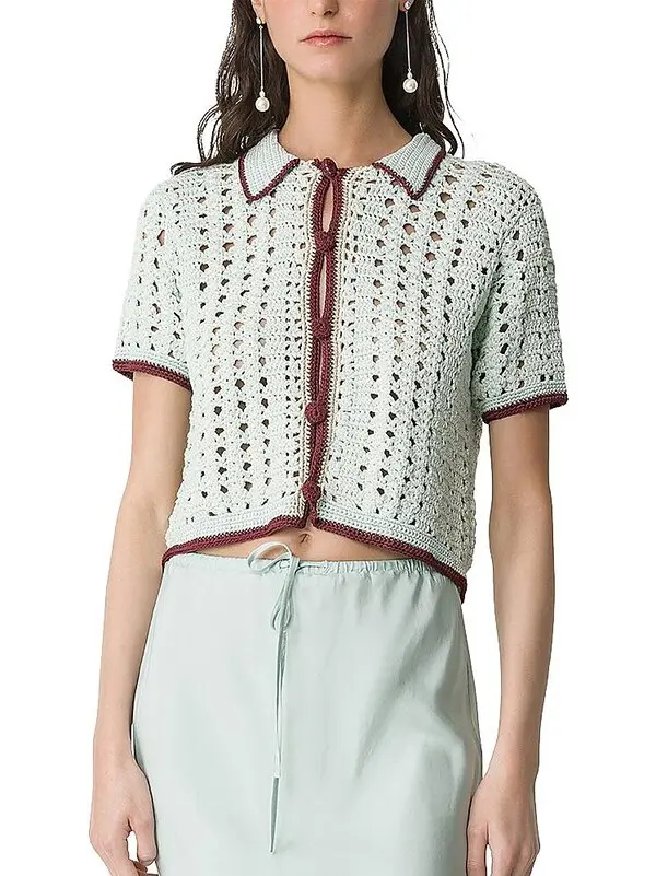 FORTE_FORTE Cable Luxe Crocheted Polo Shirt - Plume
