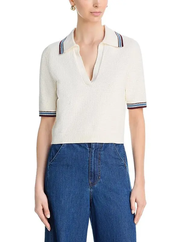 Veronica Beard Knit Polo Top - Ecru