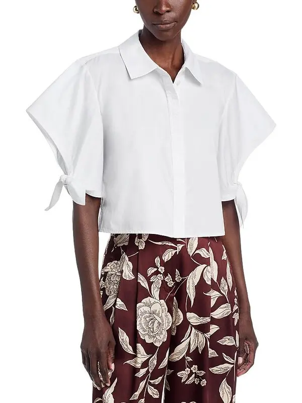 Tanya Taylor Corinna Top White Cotton Shirt With Tie Detail Sleeves - Optic White