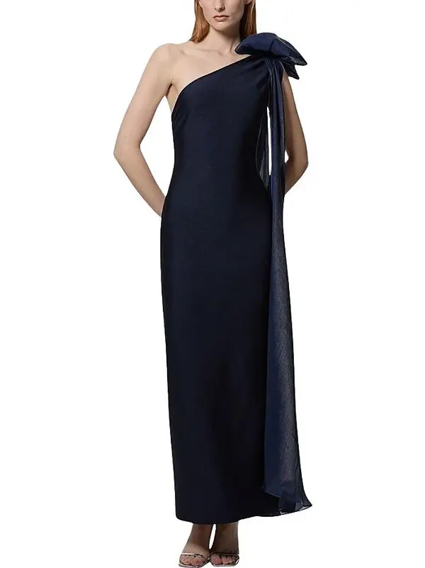 Karen Millen Shoulder Bow Cape Detail Maxi Dress - Navy