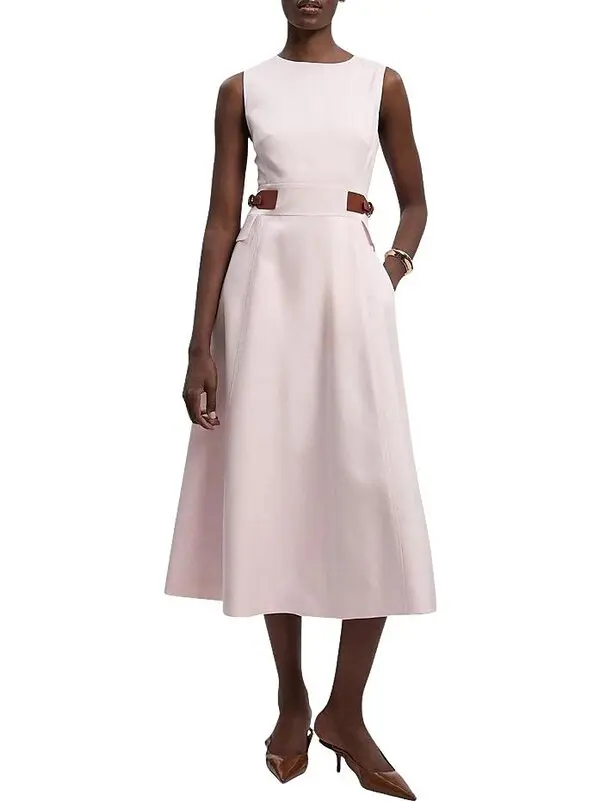 Karen Millen Belted Crewneck Midi Dress - Blush