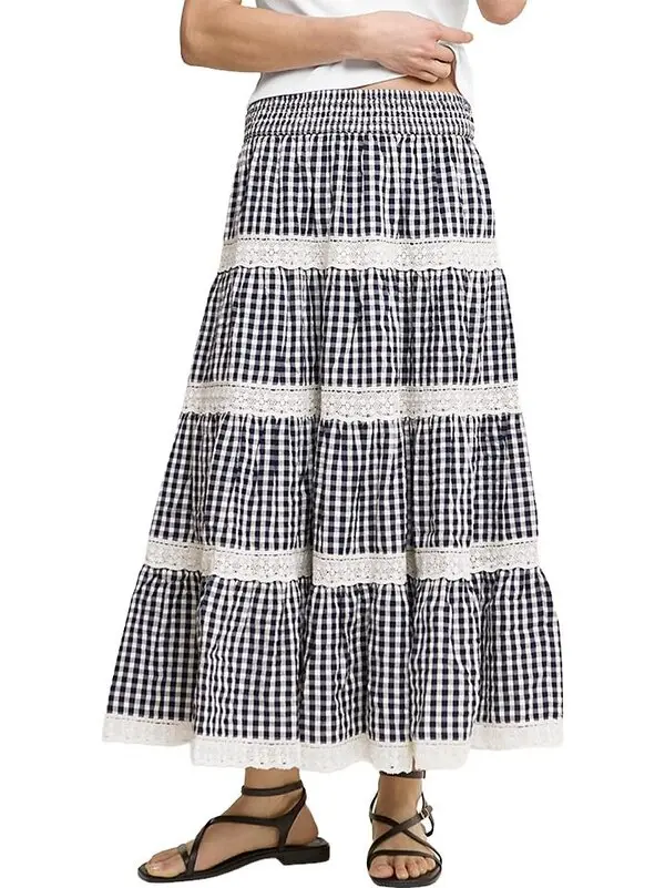 NOBODY'S CHILD Leonor Tiered Gingham Skirt - Black