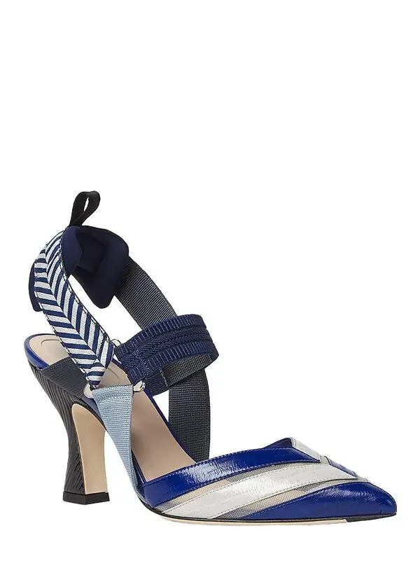 Fendi Striped Slingback Pumps - Blue Multi