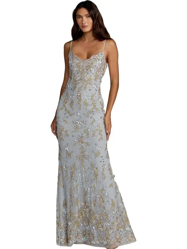 Mac Duggal Embellished Sleeveless Lace Gown - Blue
