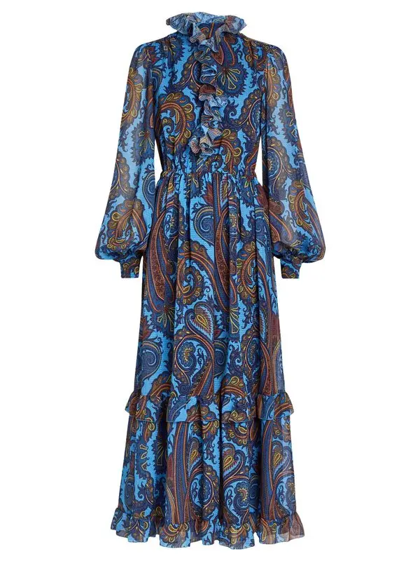 Etro Paisley-print Ruffled Chiffon Maxi Dress - Multicoloured