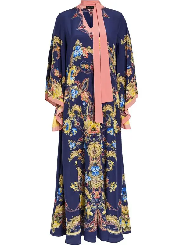 Etro Printed Silk Maxi Dress With Scarf Neckline - Multicoloured
