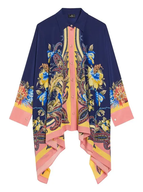 Etro Asymmetric Paisley And Floral Print Silk Shirt - Multicoloured