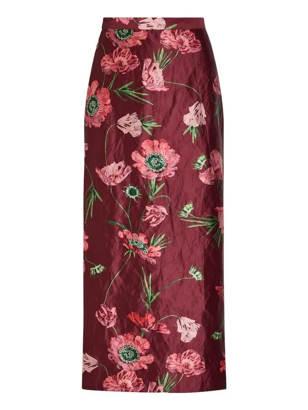 Erdem Floral-print Satin Midi Pencil Skirt - Red
