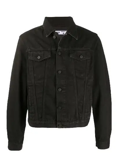 Off-White Arrows Logo Printed Denim Jacket - Black