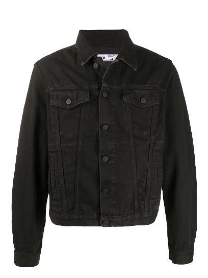Off-White Arrows Logo Printed Denim Jacket - Black