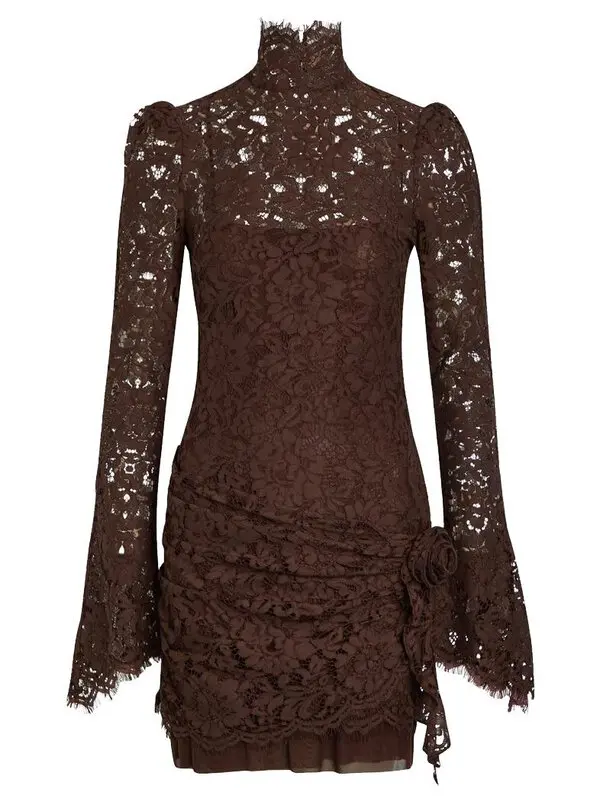 DE LA VALI Bodita Rose-appliquéd Guipure Lace Mini Dress - Brown