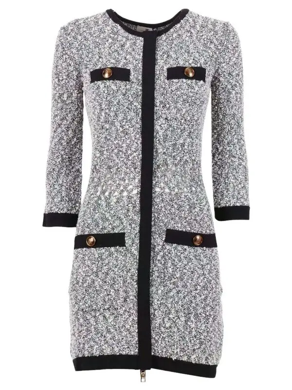 Elisabetta Franchi Bouclé-knit Open-work Dress - Grey