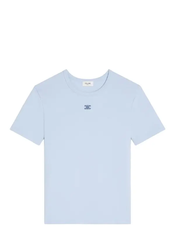 Celine Triomphe T-shirt In Ribbed Cotton Jersey - Ciel/navy