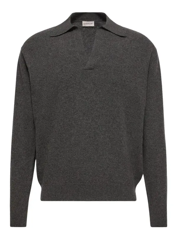 Moncler Wool Cashmere Long Sleeve Polo Shirt - Black