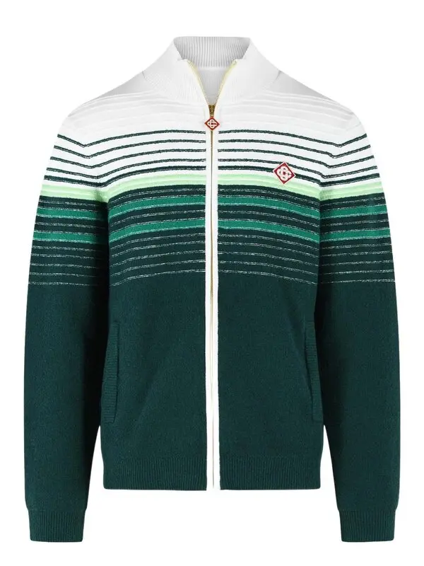 Casablanca Boucle Striped Zip Up Jacket - Green