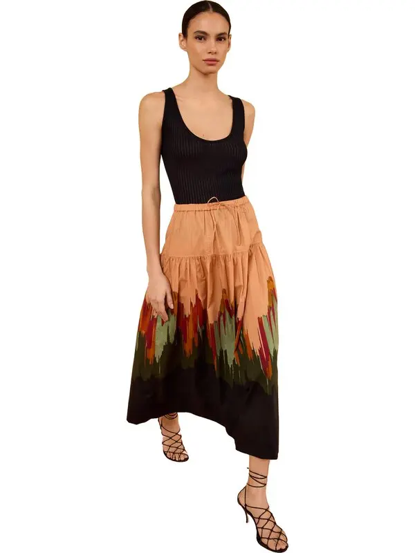 Ulla Johnson Theodora Cotton Tiered Midi Skirt - Agate