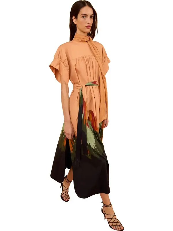 Ulla Johnson Studio Cotton Dress With Chiffon Tie - Agate