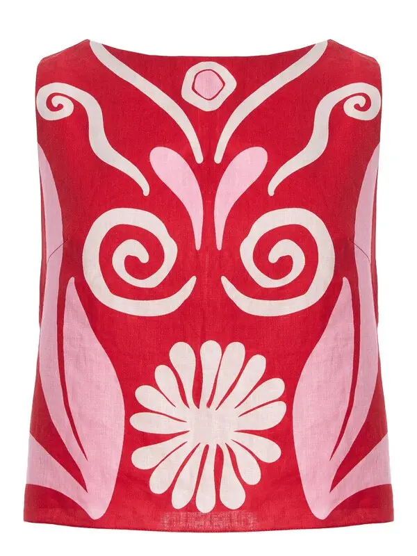 CALA DE LA CRUZ Sleeveless Linen Top - Red