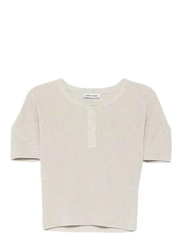 LOW CLASSIC Puff Sleeve Henley Knit Top - Grey