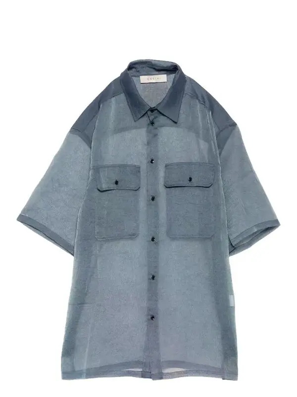 QASIMI Crinkled-finish Short-sleeved Shirt - Blue