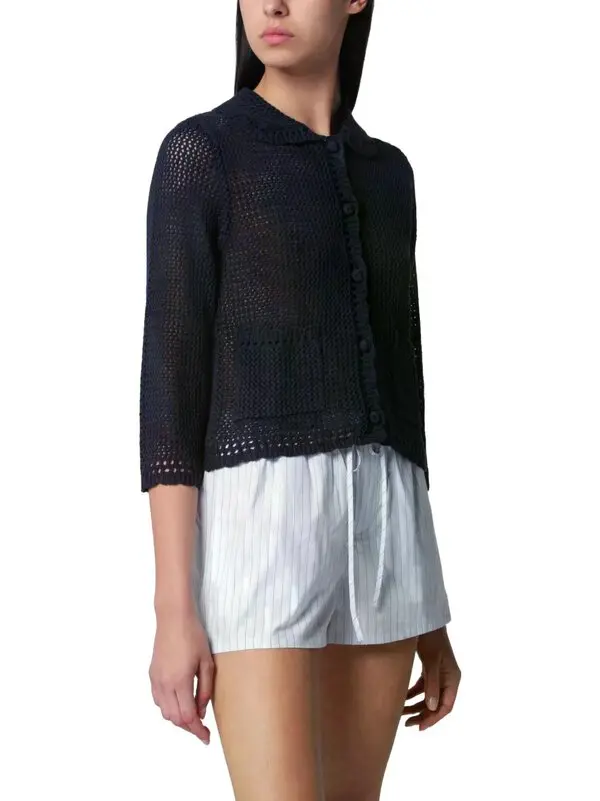 DUNST Collared Crochet-knit Cardigan - Blue