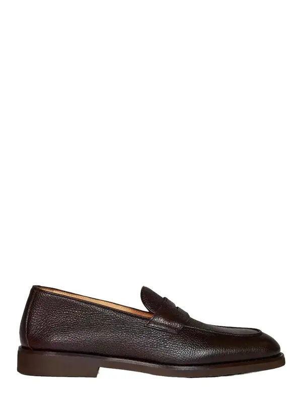 Brunello Cucinelli Grained Leather Penny Loafers - Brown