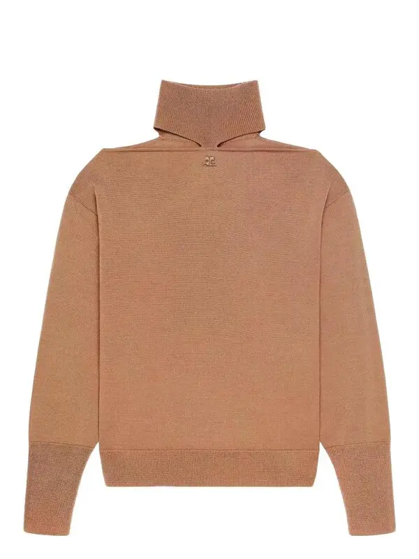 COURREGES Bronze Brown Merino Wool Cut-out High Neck Sweater - Neutrals