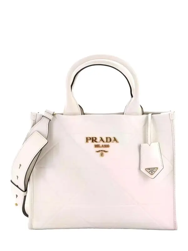 Prada Small Embossed Leather Shopper Tote Bag - White