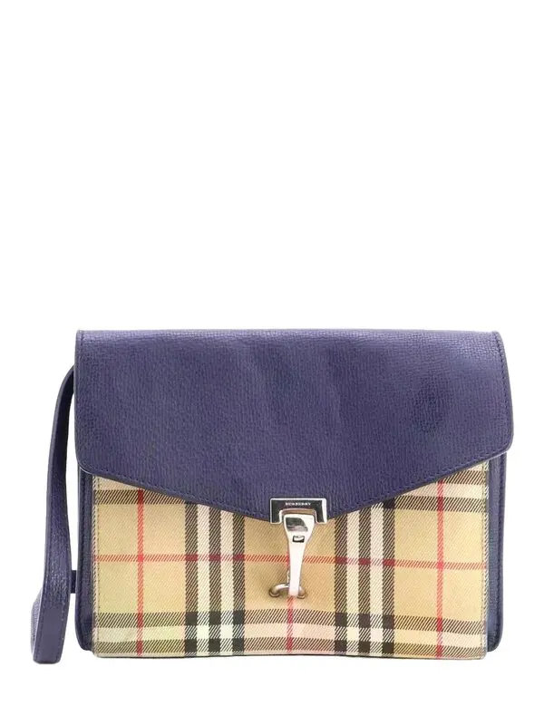 Burberry Macken Small Crossbody Bag In Leather And Vintage Check Canvas - Blue