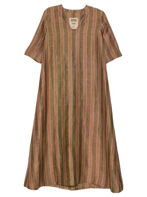 UMA WANG Striped V-neck Dress - Brown
