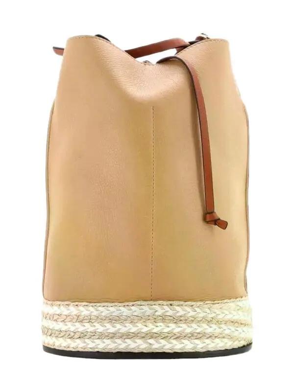 Loewe Gate Leather And Suede With Raffia Medium Bucket Bag - Brown