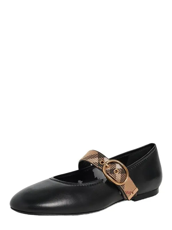 Burberry Robin Ballerina Flats With Adjustable Buckle Strap - Black