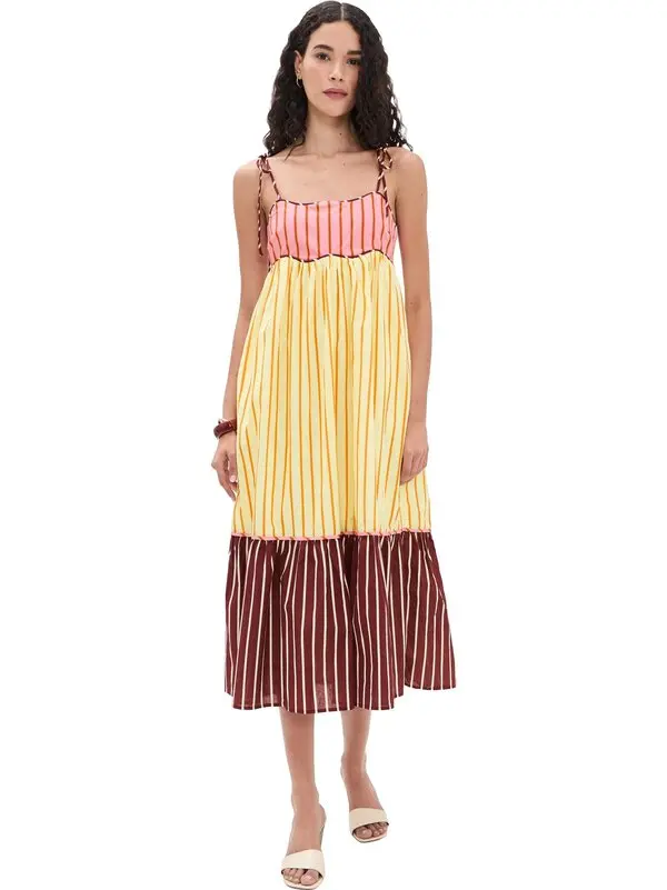 English Factory Colorblock Stripe Sleeveless Midi Dress - Multi