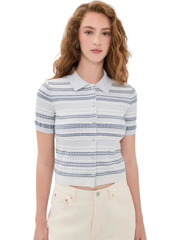 Rag & Bone Karina Stripe Cardigan - Light Blue