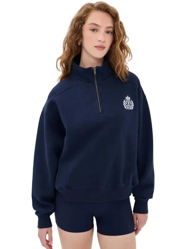 SPORTY & RICH Ny Crest Embroidered Quarter Zip Fleece - Dark Navy