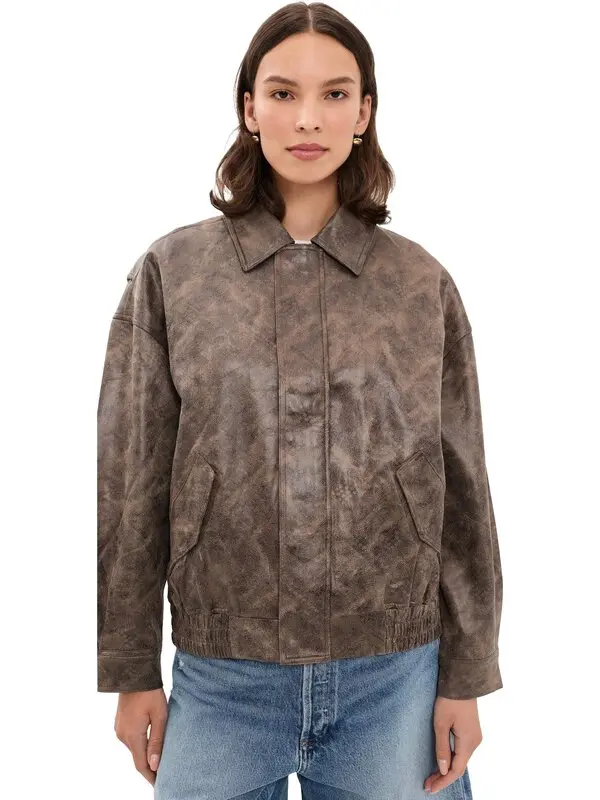 Lioness Faux Leather Kenny Bomber Jacket - Chocolate