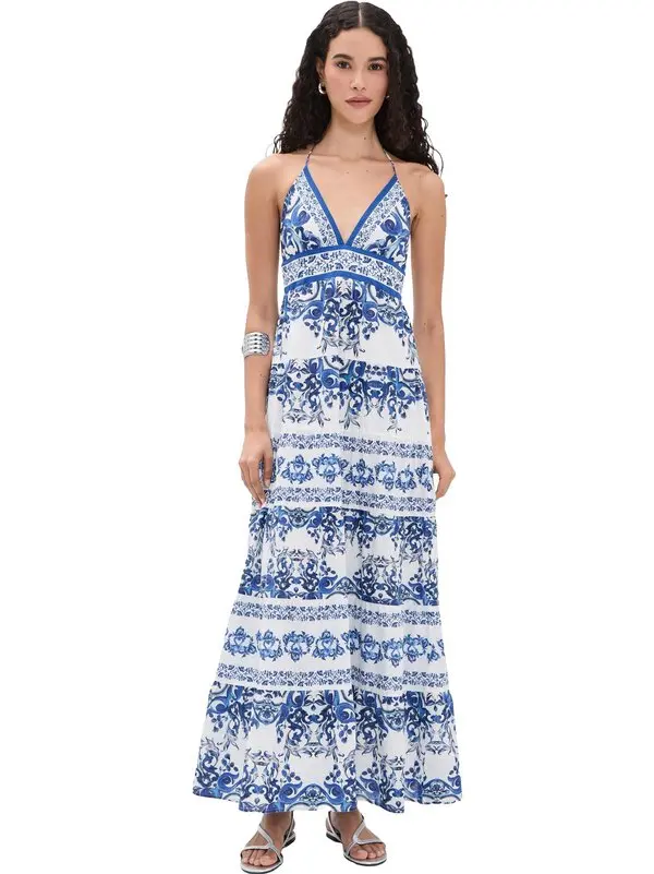 Alice + Olivia Karolina Smocked Waist Tiered Maxi Dress - Solstice